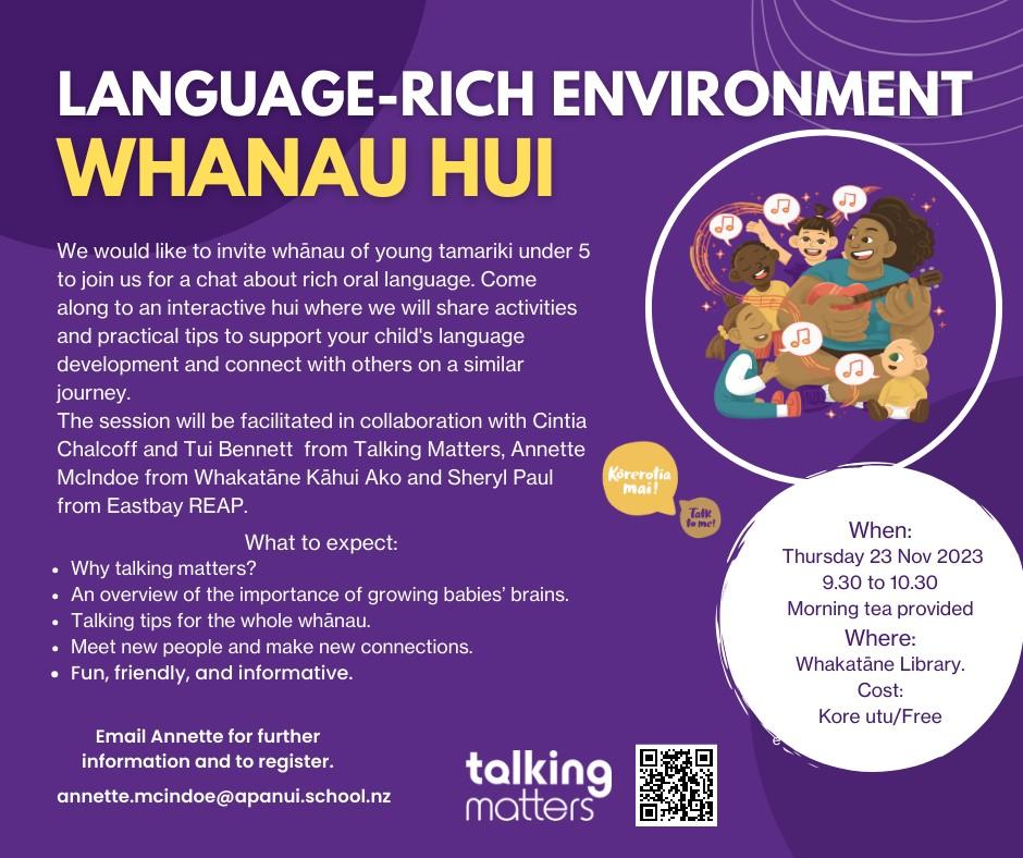 Language-Rich Environments Whānau hui | Whakatāne NZ